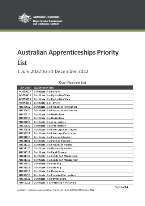 Australian Apprenticeships Priority List - 1 July 2022 - Department of ...